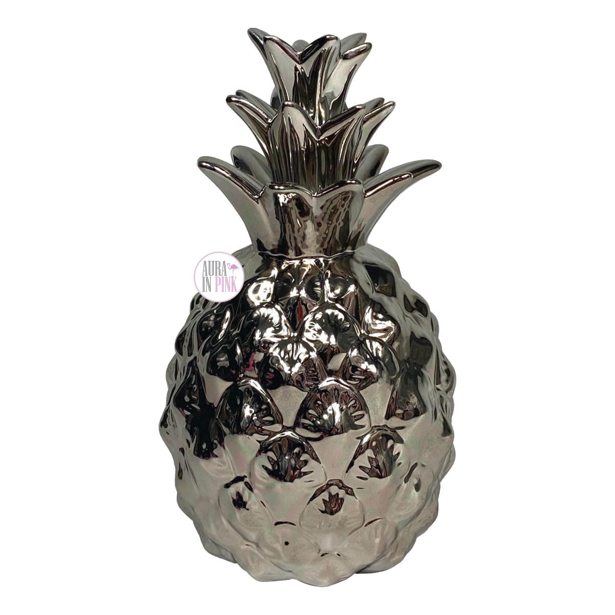 Chrome Silver Decorative Ceramic Pineapple – Aura In Pink Inc.