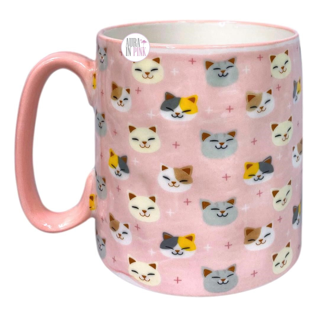 10 Strawberry Street Bella Variety Cat Faces Pink Tumbled Ceramic Coff ...