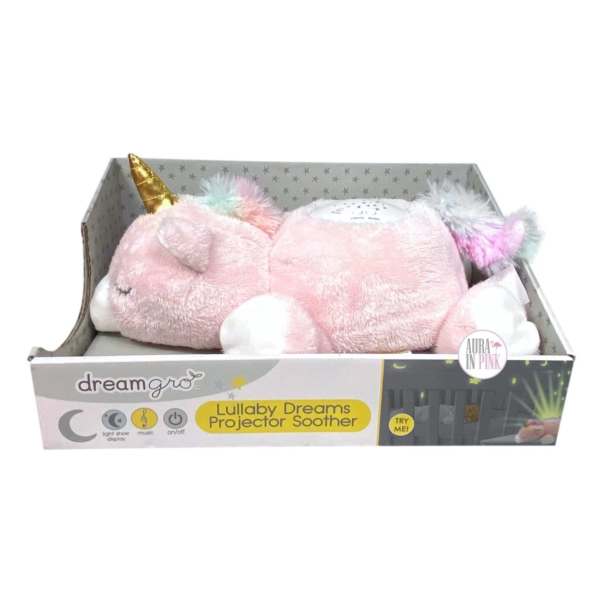 Dream Gro Baby Lullaby Dreams Projector Soother Pink Plush Unicorn ...