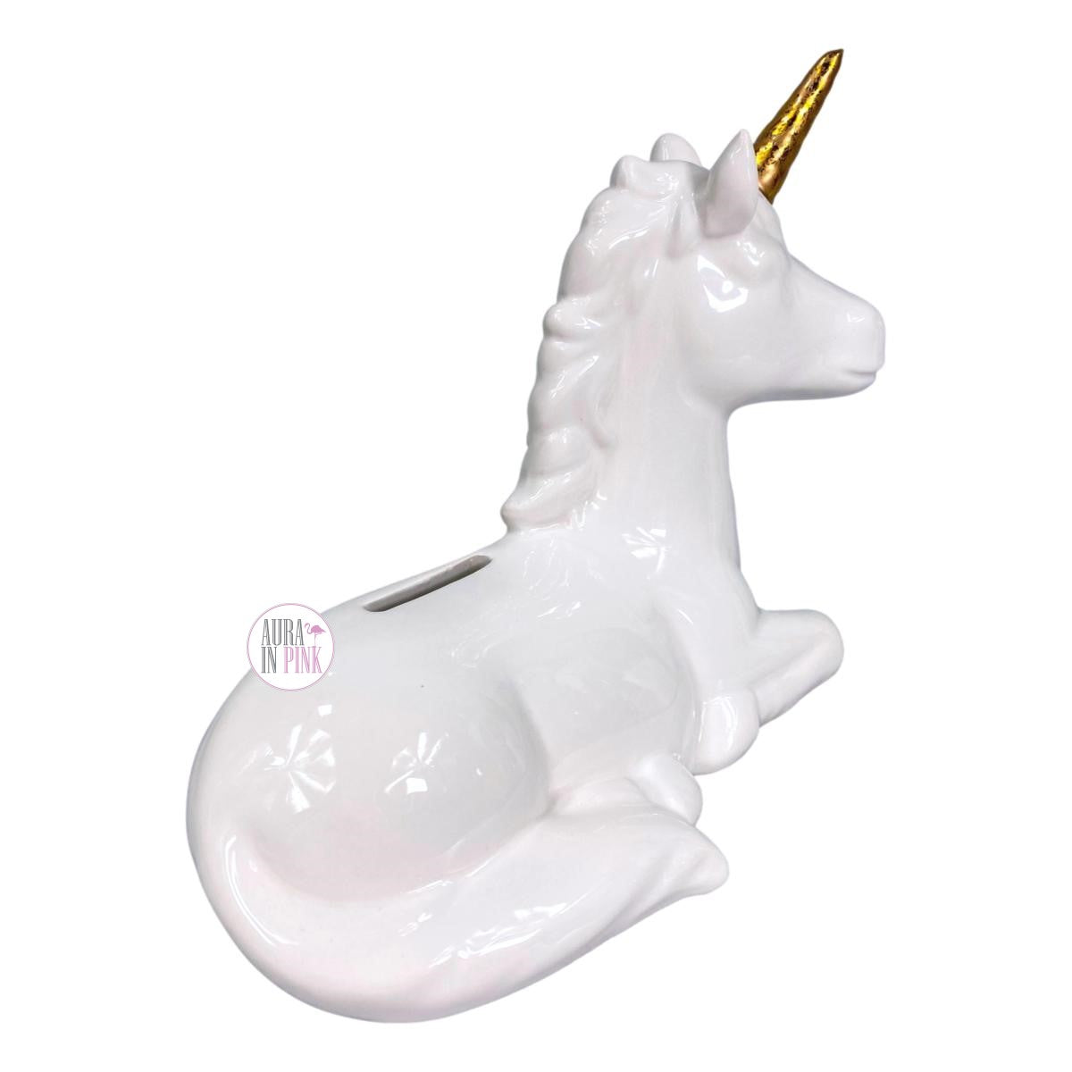 Hazel & Co. Laying Unicorn White & Gold Glazed Ceramic Coin Bank – Aura ...