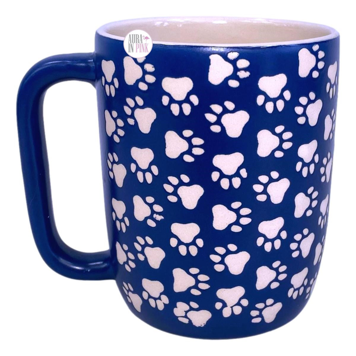 Market Finds Debossed Ivory Paw Prints Navy Blue Ceramic Coffee Mug ...