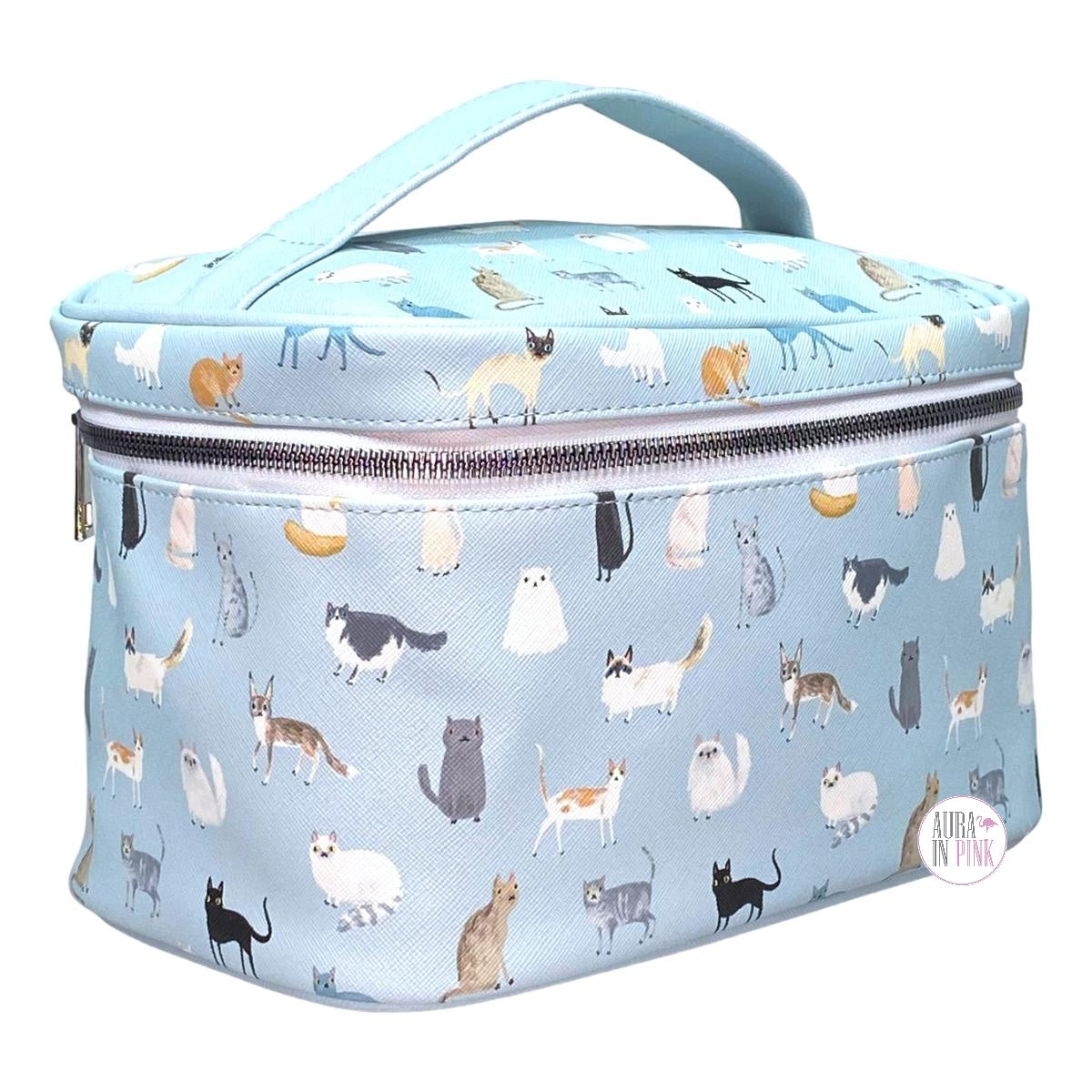 OCS Designs Quirky Cats Variety Cats Blue Beauty Bag Zip Train Case ...