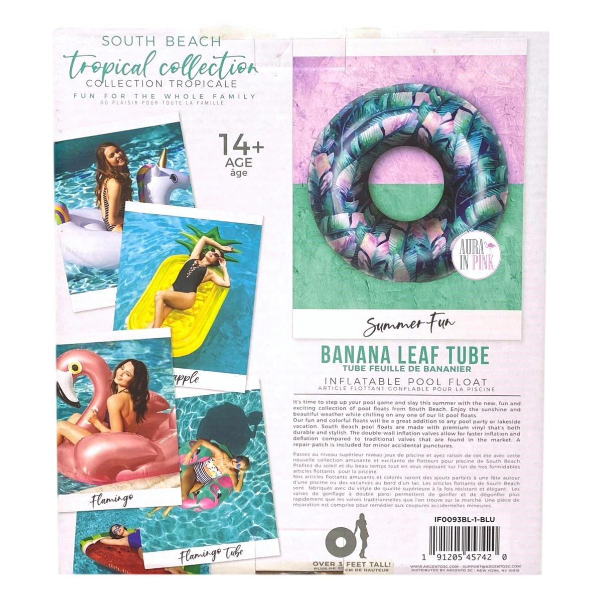 South Beach Tropical Collection Inflatable Banana Leaf Tube Pool Float ...