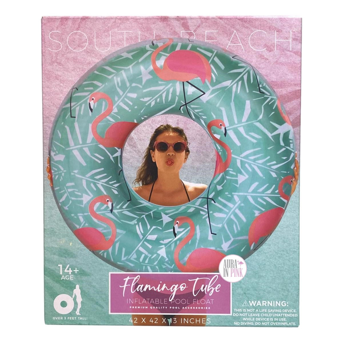 South Beach Tropical Collection Inflatable Pink Flamingo Aqua Tube Poo ...