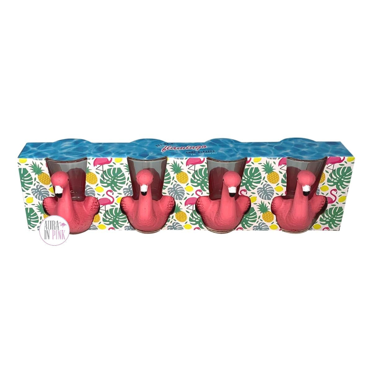 3D Pink Flamingo Shot Glasses Boxed Set of 4 – Aura In Pink Inc.