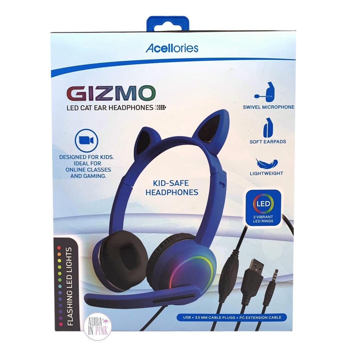 Acellories Gizmo LED Cat Ear Gaming Headphones w/Swivel Microphone - G ...