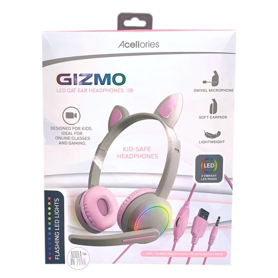 Acellories Gizmo LED Cat Ear Gaming Headphones w/Swivel Microphone - G ...