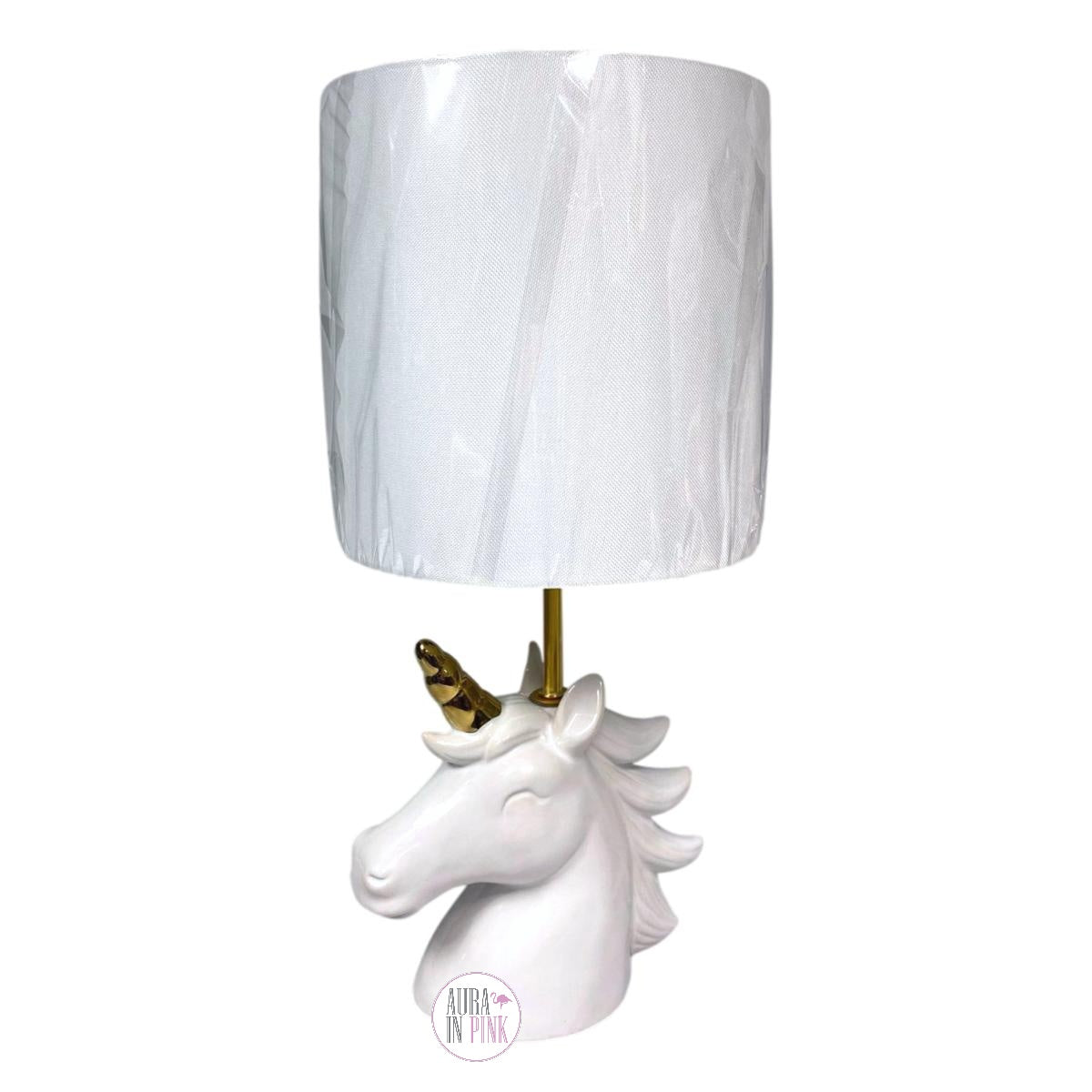 Cooper Ridge Glossy White & Gold Ceramic Unicorn Lamp – Aura In Pink Inc.