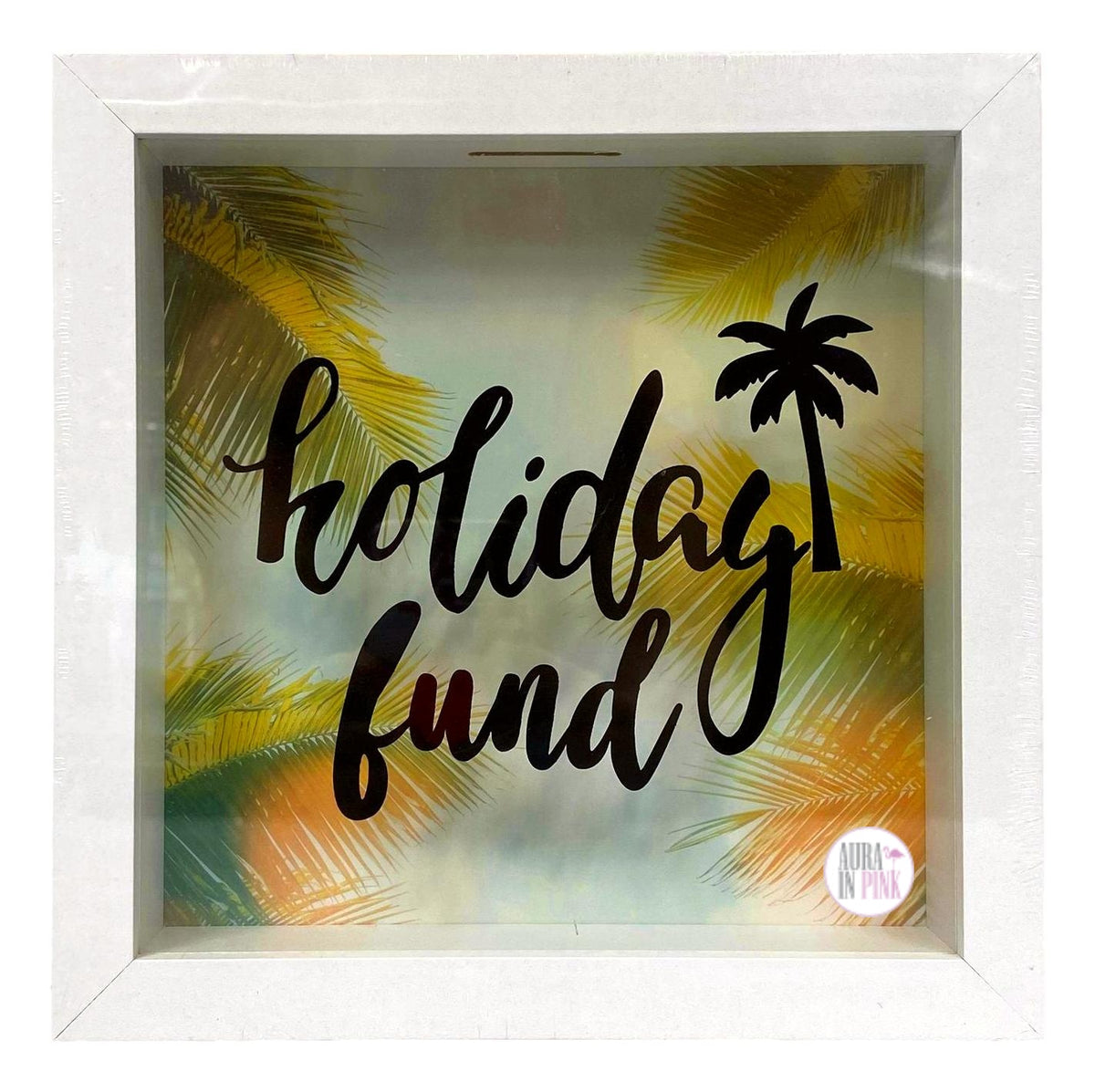 Holiday Fund Tropical Getaway Palm Tree Paradise Shadow Box Coin Bank ...