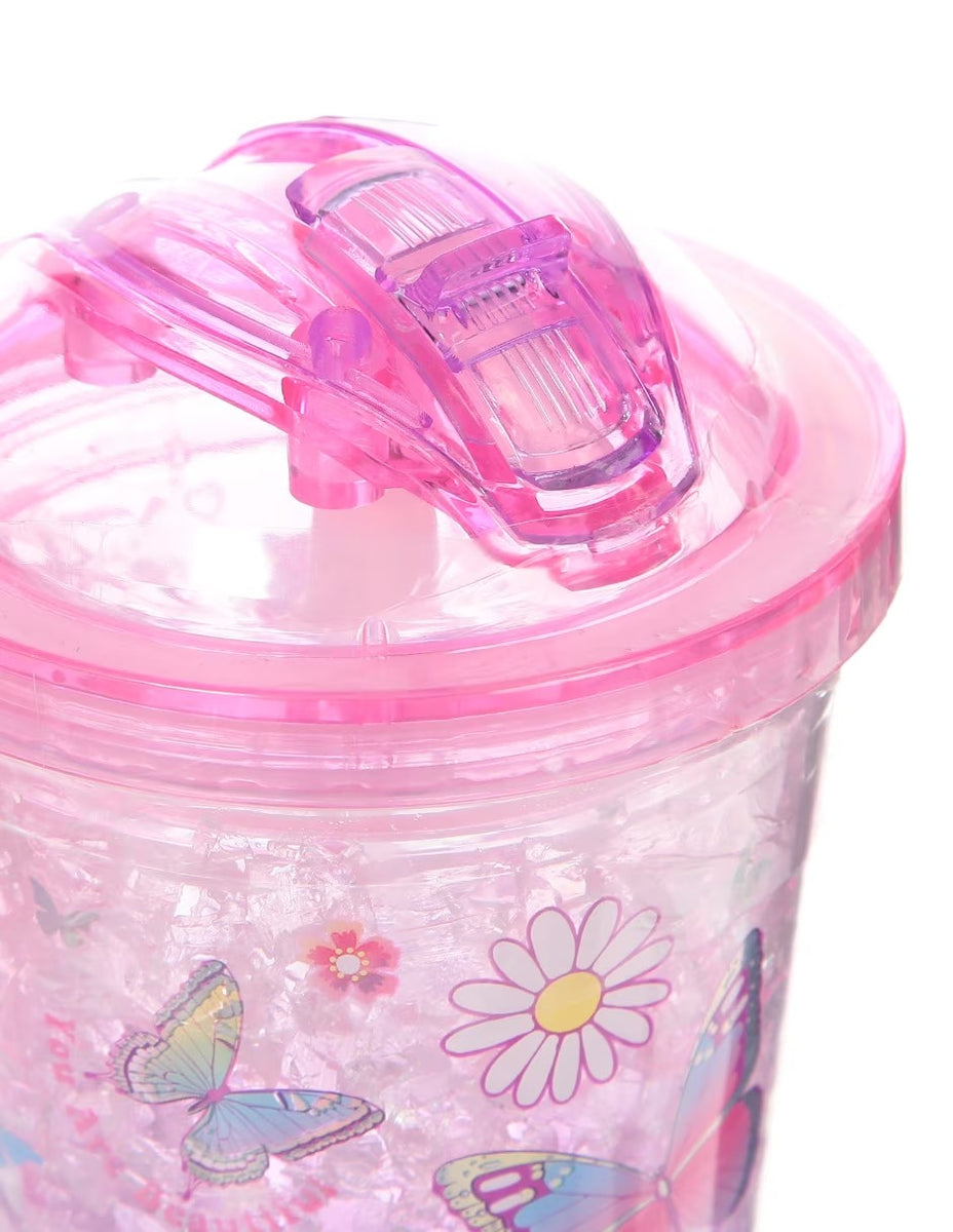 Hot Focus Butterflies Frosty Ice Cup Double Wall Gel Tumbler w/Flip Up ...
