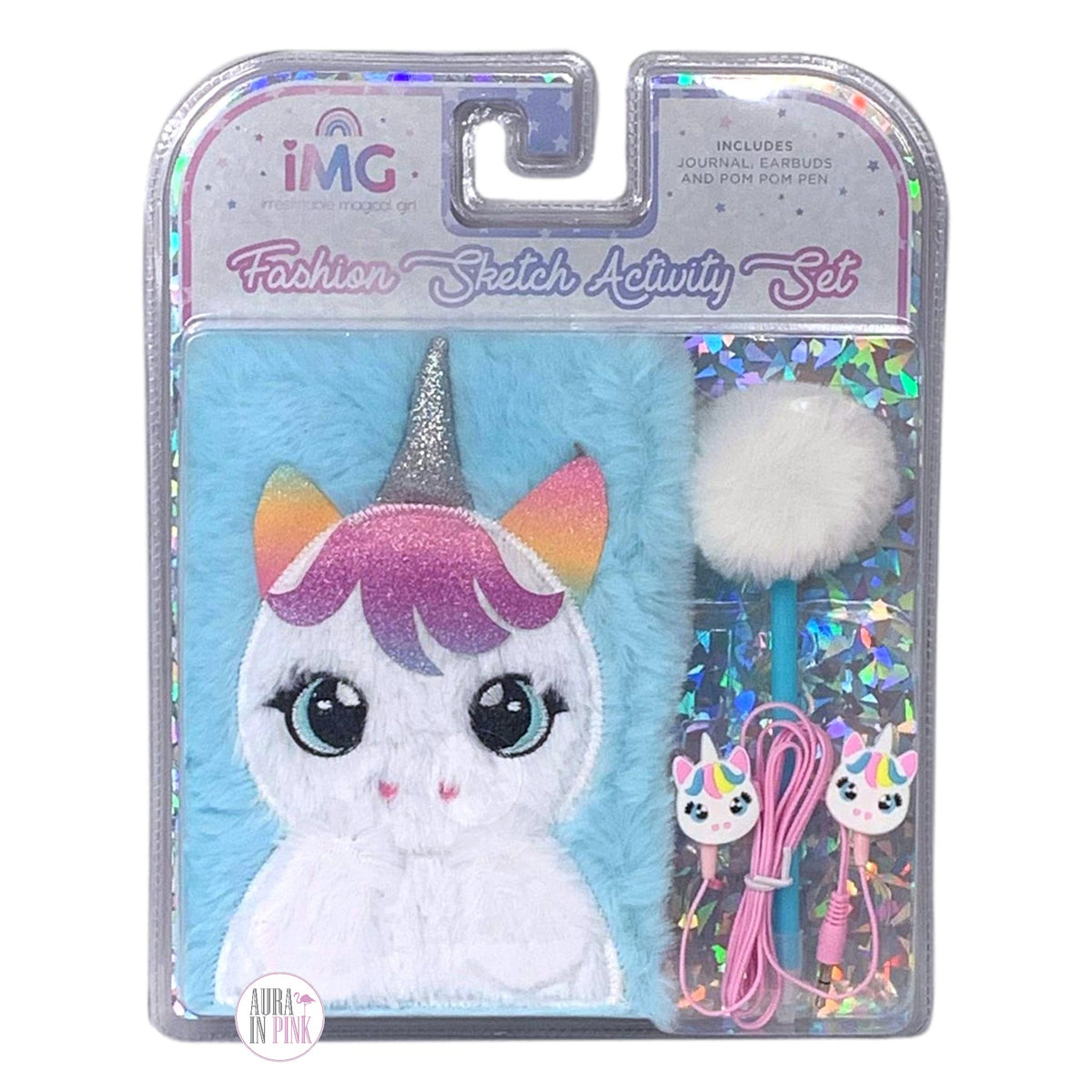IMG Blue Faux-Fur Unicorn Fashion Sketch Fuzzy Journal Activity Set w ...