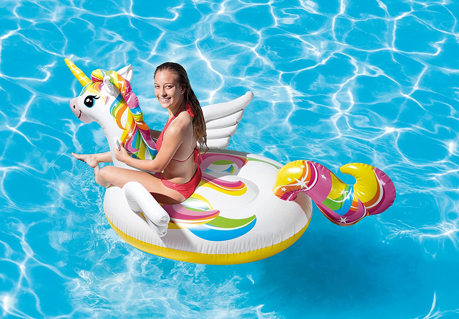 Intex Sand Summer Enchanted Unicorn Pegasus Ride On Inflatable Pool Aura In Pink Inc