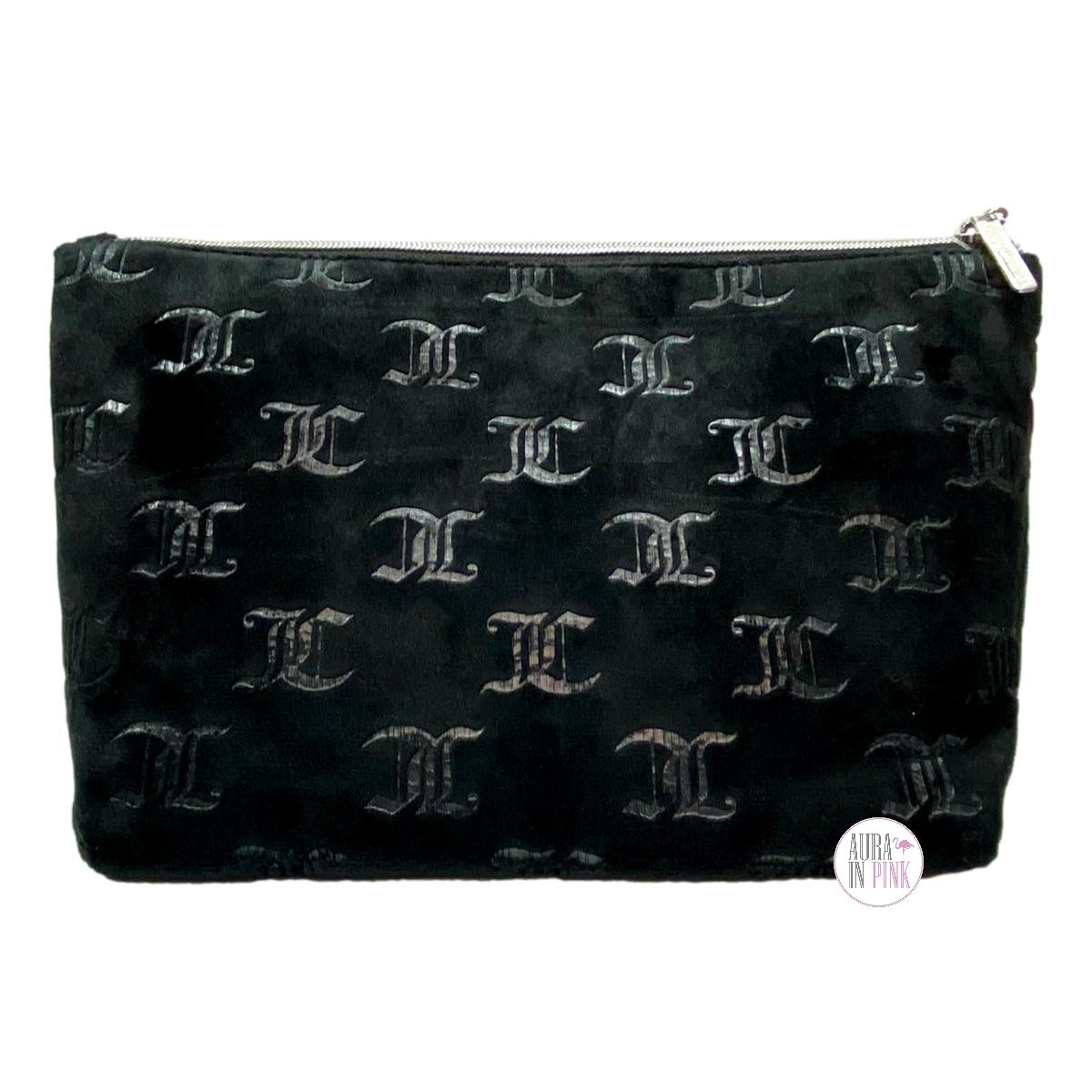 Juicy Couture Black Velour Monogram Wedge Zip Travel Cosmetic Bag w/To ...