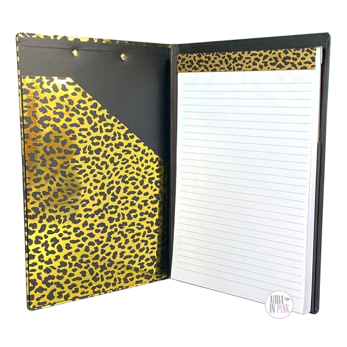 Paper Tales Work Hard Dream Big Metallic Gold Leopard Print Padfolio C ...