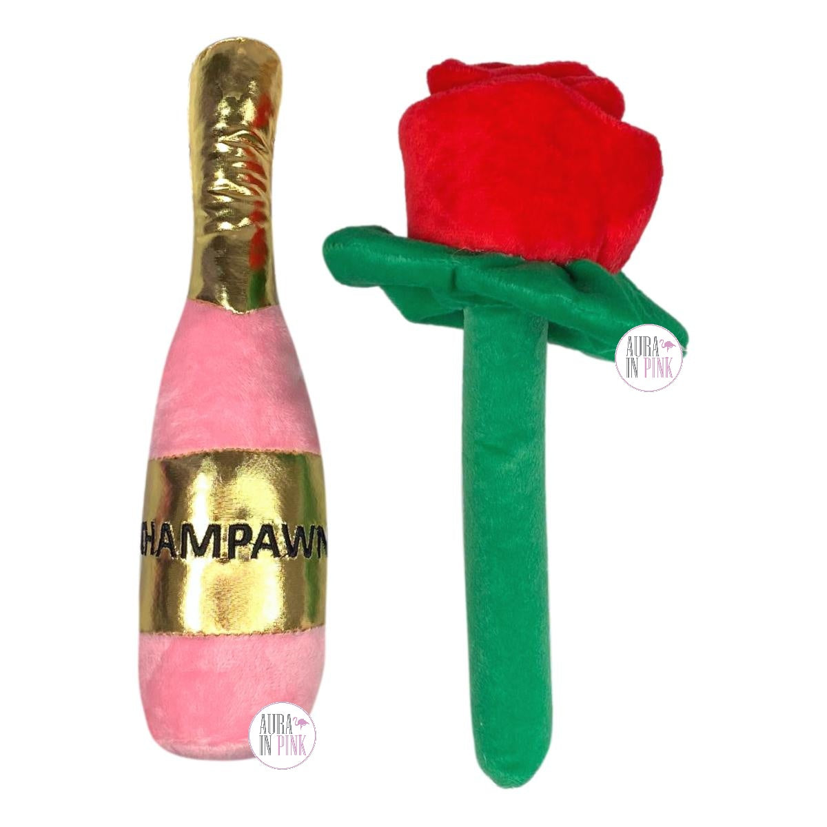 Patchwork Pet Premium Champawne & Rose Squeaky Plush Dog Toy Set – Aura ...