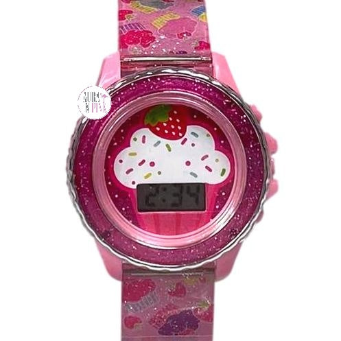 Playzoom Cupcake LCD Light Up Pink Glitter Watch & Rainbow Sprinkles P ...