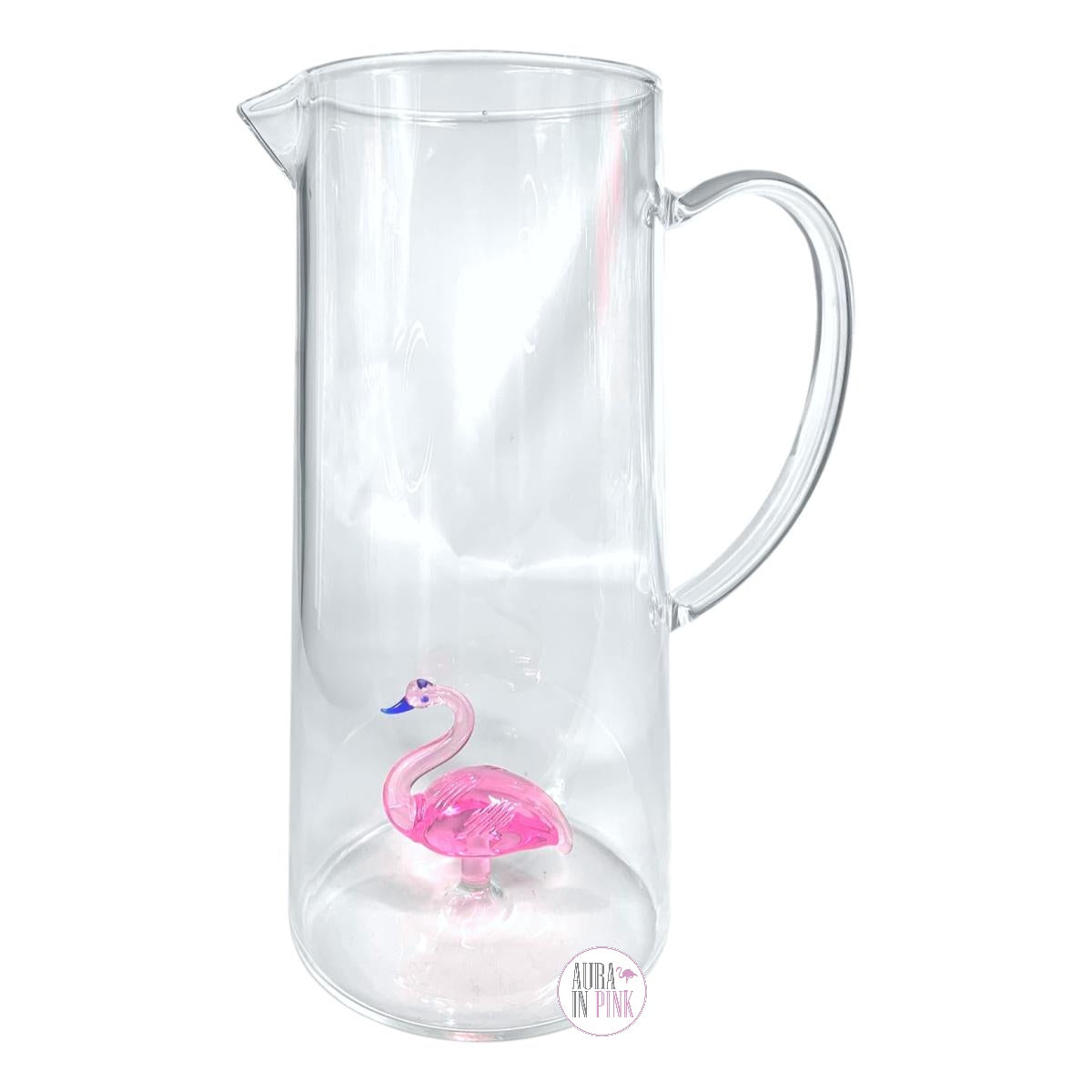 Sleek Glass Spun Pink Flamingo Drinkware Pitcher – Aura In Pink Inc.