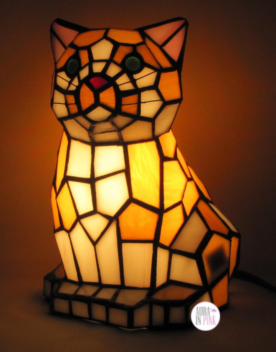 Stained Glass Tiffany Orange & White Cat Lamp – Aura In Pink Inc.