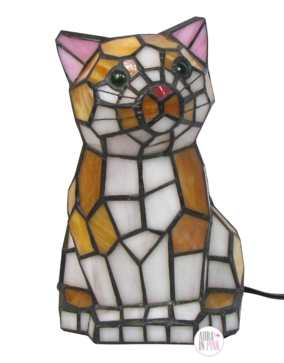 Stained Glass Tiffany Orange & White Cat Lamp – Aura In Pink Inc.